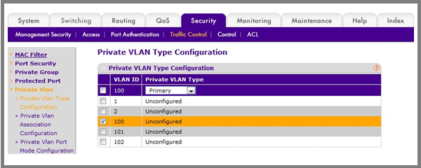 How do I assign private-VLAN type (Primary, Isolated, Community) using the web interface on my ...